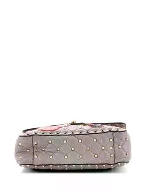 Valentino Garavani Rockstud Spike Flap Bag Sequin Embellished Quilted Leather Medium Shoulder Bag - Grey