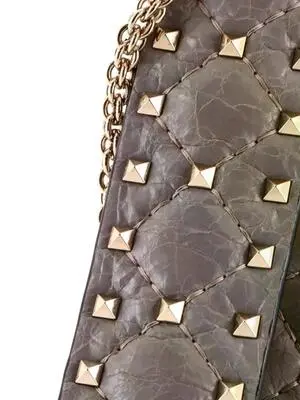 Valentino Garavani Rockstud Spike Flap Bag Sequin Embellished Quilted Leather Medium Shoulder Bag - Grey