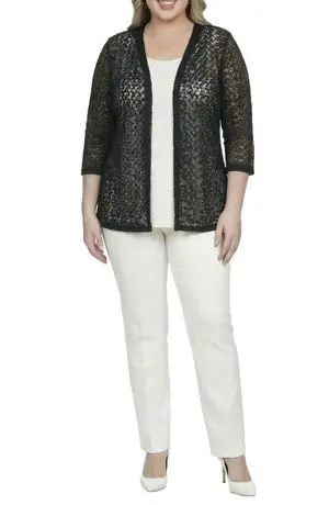 STANDARDS & PRACTICES Lace Open-front Cardigan - Black