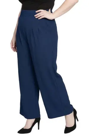 STANDARDS & PRACTICES Smock Waist Wide Leg Trousers - Navy