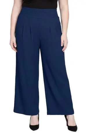 STANDARDS & PRACTICES Smock Waist Wide Leg Trousers - Navy