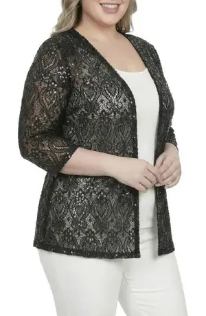 STANDARDS & PRACTICES Sequin Lace Open Front Cardigan