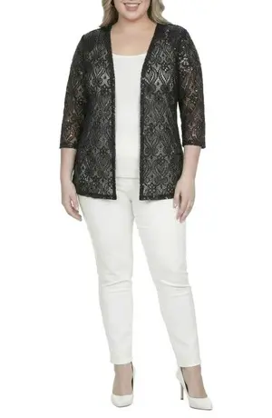 STANDARDS & PRACTICES Sequin Lace Open Front Cardigan