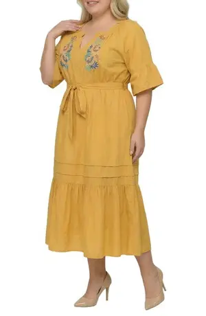 STANDARDS & PRACTICES Embroidered Boho Midi Dress
