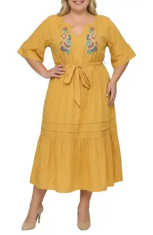 STANDARDS & PRACTICES Embroidered Boho Midi Dress
