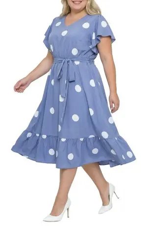 STANDARDS & PRACTICES Polka Dot Belted Midi Dress