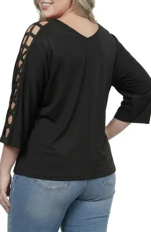 STANDARDS & PRACTICES Cutout Sleeve V-neck Top - Black