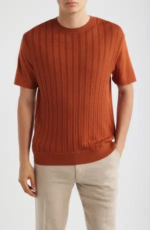 BOSS Tesar Textured Cotton & Silk T-shirt - Medium Brown