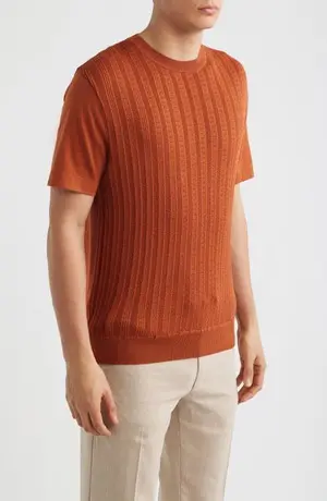 BOSS Tesar Textured Cotton & Silk T-shirt - Medium Brown