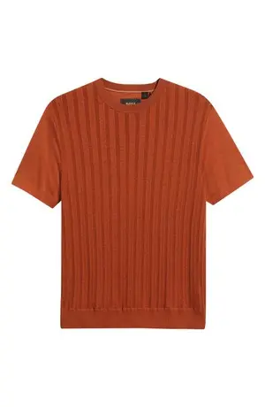 BOSS Tesar Textured Cotton & Silk T-shirt - Medium Brown