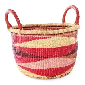AFRICAN MODERN Shades Of Triangle Design Double Handle Bolga Basket - Red