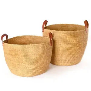 AFRICAN MODERN Set Of Two Large Nesting Storage Baskets - Chestnut