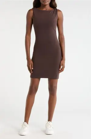MPG Ruched Sculpt Sleeveless Mini Dress - Java