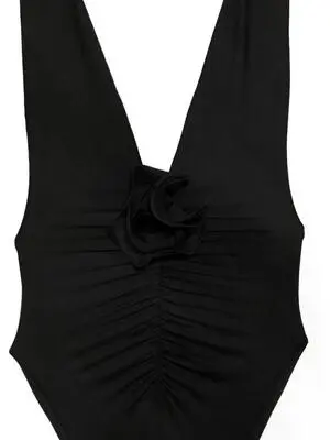 LA REVECHE Samira Floral-appliqué Swimsuit - Black