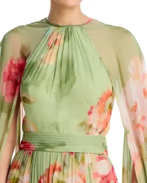 Rickie Freeman For Teri Jon Chiffon Floral Cape Gown