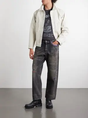 NEIGHBORHOOD Savage Wide-leg Bead-embellished Distressed Jeans