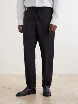 JAMES PERSE Straight-leg Linen-blend Canvas Drawstring Trousers - Black