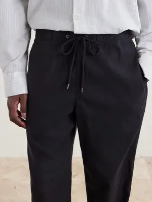 JAMES PERSE Straight-leg Linen-blend Canvas Drawstring Trousers - Black