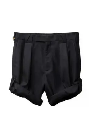 Versace Pinstriped Wool Formal Shorts With Medusa Hardware - Blue