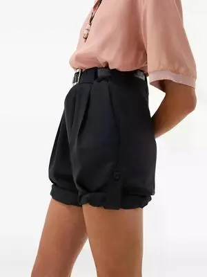 Versace Pinstriped Wool Formal Shorts With Medusa Hardware - Blue
