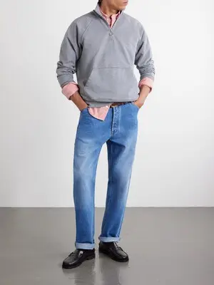 DRAKE'S Cotton-jersey Half-zip Sweater
