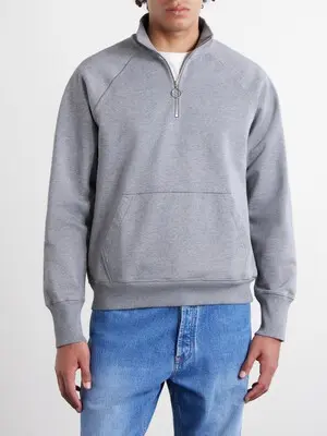 DRAKE'S Cotton-jersey Half-zip Sweater