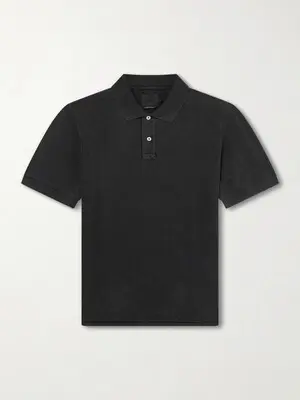 DRAKE'S Stone-washed Cotton-piqué Polo Shirt - Black
