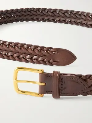 DRAKE'S 3cm Woven Leather Belt