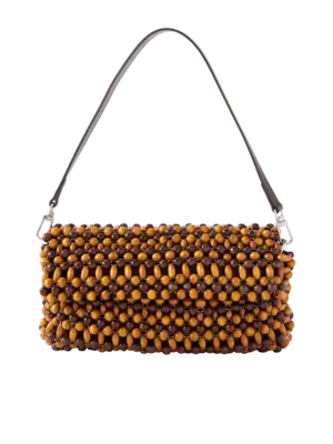 Staud Timmy Wooden-Beaded Shoulder Bag Brown