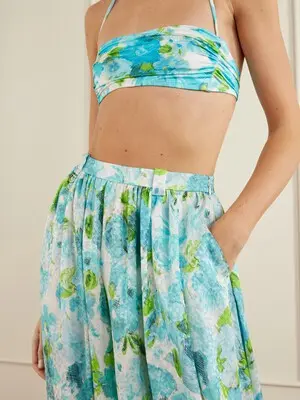 Chloé Floral-print Cropped Pants - Blue