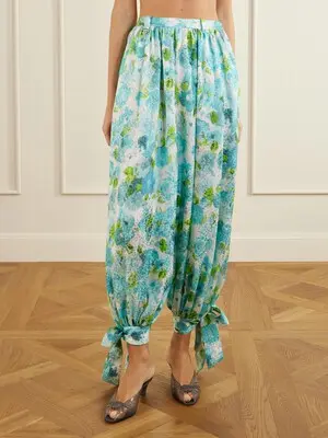 Chloé Floral-print Silk-jacquard Balloon Pants - Blue
