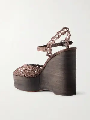AQUAZZURA Bossa Nova 130 Crocheted Raffia Platform Sandals - Brown