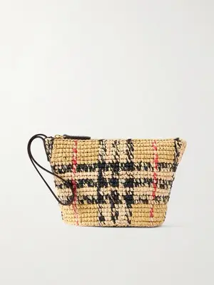 Burberry Margate Leather-trimmed Raffia Clutch - Neutrals