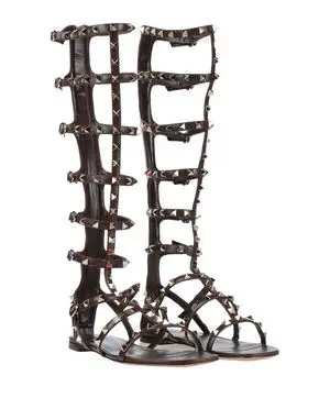 Valentino Garavani Dark Leather Gladiator Sandals With Studs