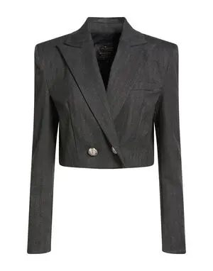 W LES FEMMES BY BABYLON Flannel Herringbone Double-breasted Cropped Blazer