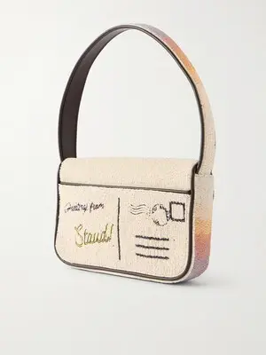 Staud Tommy Beaded Embroidered Satin Shoulder Bag - Orange