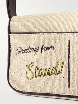 Staud Tommy Beaded Embroidered Satin Shoulder Bag - Orange