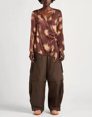 MANILA GRACE Floral-print Satin Wrap Top
