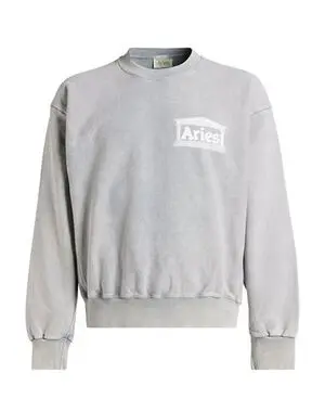 Aries Light Cotton Sweatshirt With Logo Light Grey
