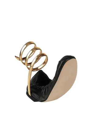 Rene Caovilla Lambskin Ballet Flats With Embellishments - Black