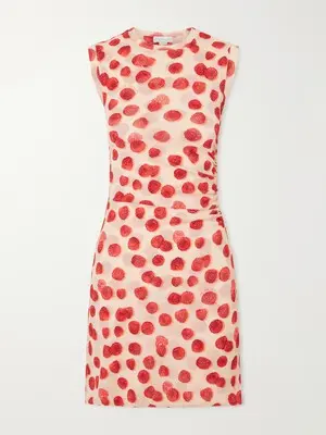 Stella McCartney Gathered Printed Mesh Mini Dress