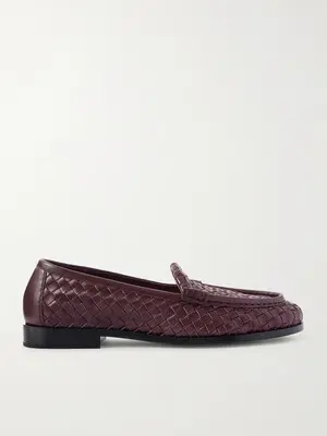 Bottega Veneta Silenzio Intrecciato Leather Loafers Red
