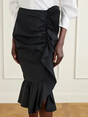 Carolina Herrera Cotton-blend Midi Skirt With Ruching