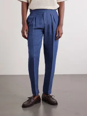 Mr P. Steve Tapered Pleated Herringbone Linen Trousers
