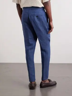 Mr P. Steve Tapered Pleated Herringbone Linen Trousers