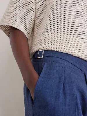 Mr P. Steve Tapered Pleated Herringbone Linen Trousers