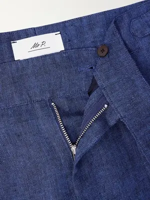 Mr P. Steve Tapered Pleated Herringbone Linen Trousers