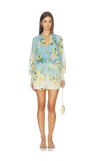 Hemant & Nandita Floral Print Romper With Tie-up Belt - Blue