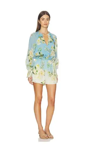 Hemant & Nandita Floral Print Romper With Tie-up Belt - Blue