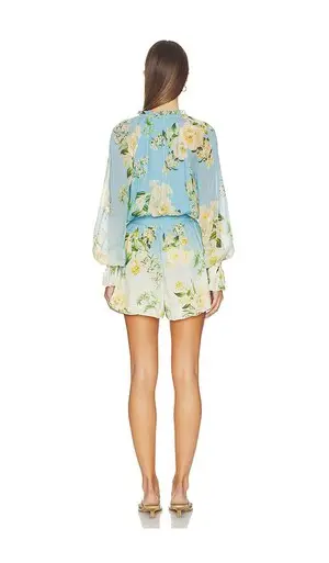 Hemant & Nandita Floral Print Romper With Tie-up Belt - Blue